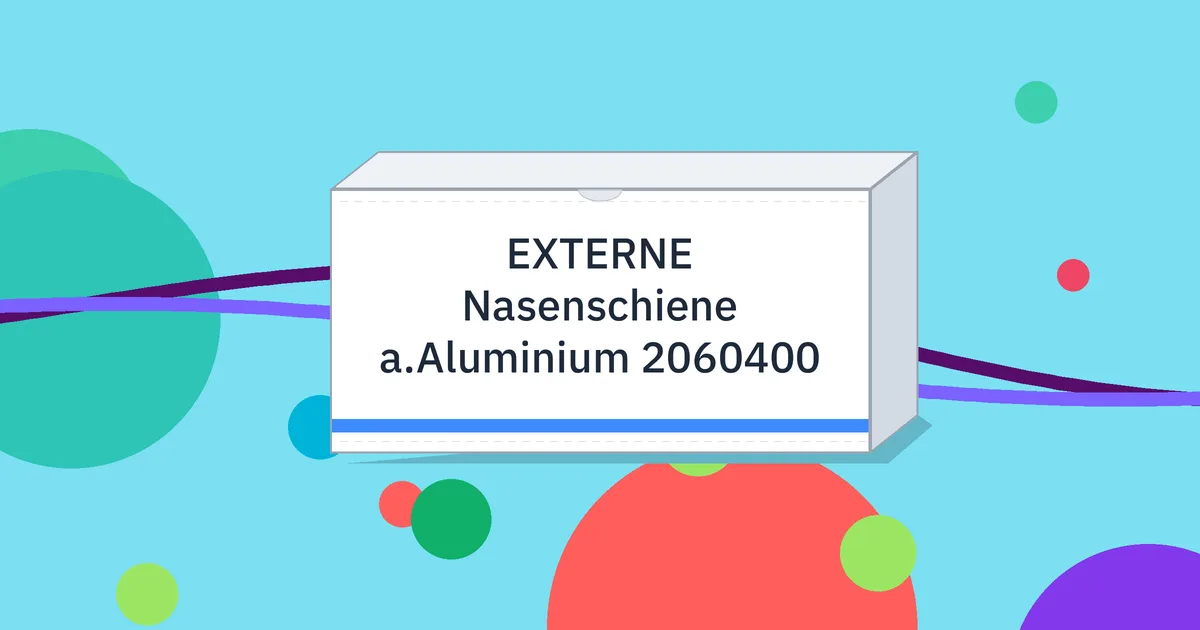 Symbolbild: Packung mit der Aufschrift EXTERNE Nasenschiene a.Aluminium 2060400 (PZN 00766854) – Verfügbarkeit und Bezug in Apotheken in Frankfurt am Main