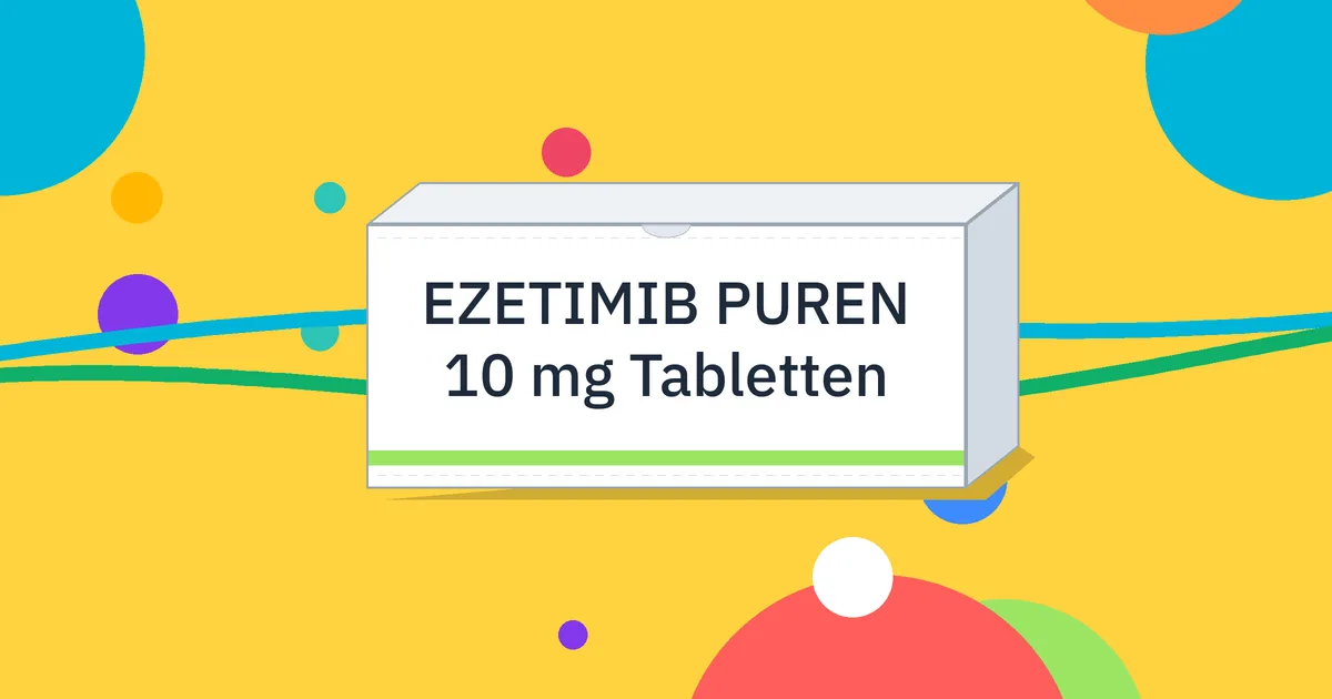 Symbolbild: Packung mit der Aufschrift EZETIMIB PUREN 10 mg Tabletten (PZN 13657701) – Verfügbarkeit und Bezug in Apotheken in Frankfurt am Main