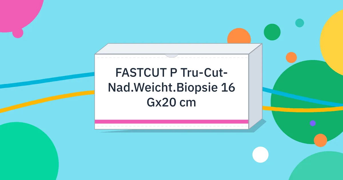 Symbolbild: Packung mit der Aufschrift FASTCUT P Tru-Cut-Nad.Weicht.Biopsie 16 Gx20 cm (PZN 19734851) – Verfügbarkeit und Bezug in Apotheken in Frankfurt am Main