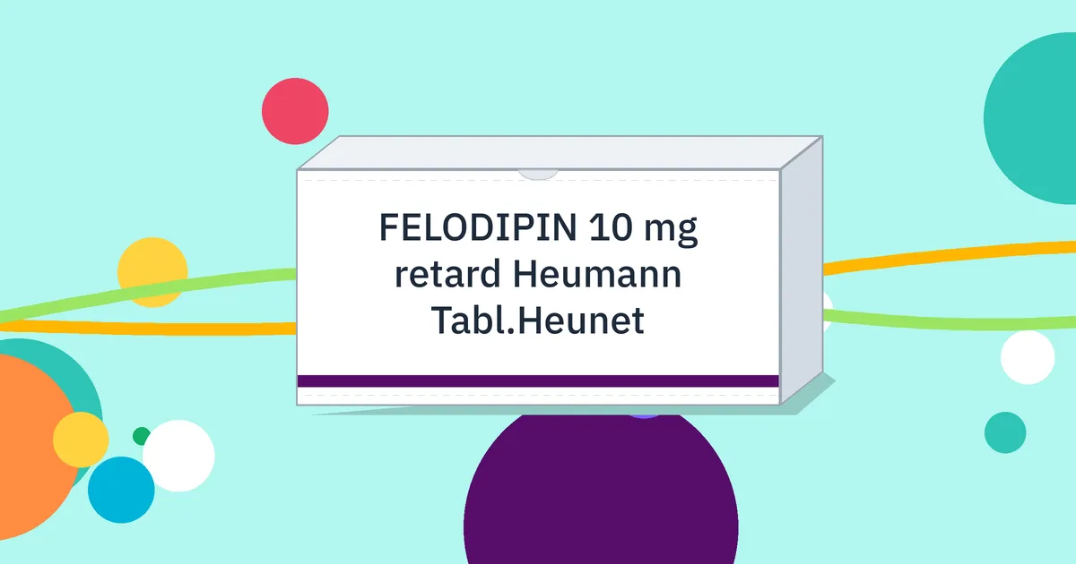 Symbolbild: Packung mit der Aufschrift FELODIPIN 10 mg retard Heumann Tabl.Heunet (PZN 05888154) – Verfügbarkeit und Bezug in Apotheken in Frankfurt am Main