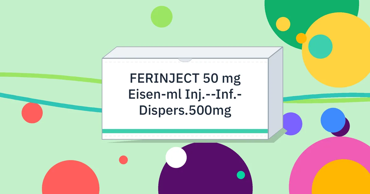 Symbolbild: Packung mit der Aufschrift FERINJECT 50 mg Eisen-ml Inj.--Inf.-Dispers.500mg (PZN 19671808) – Verfügbarkeit und Bezug in Apotheken in Frankfurt am Main