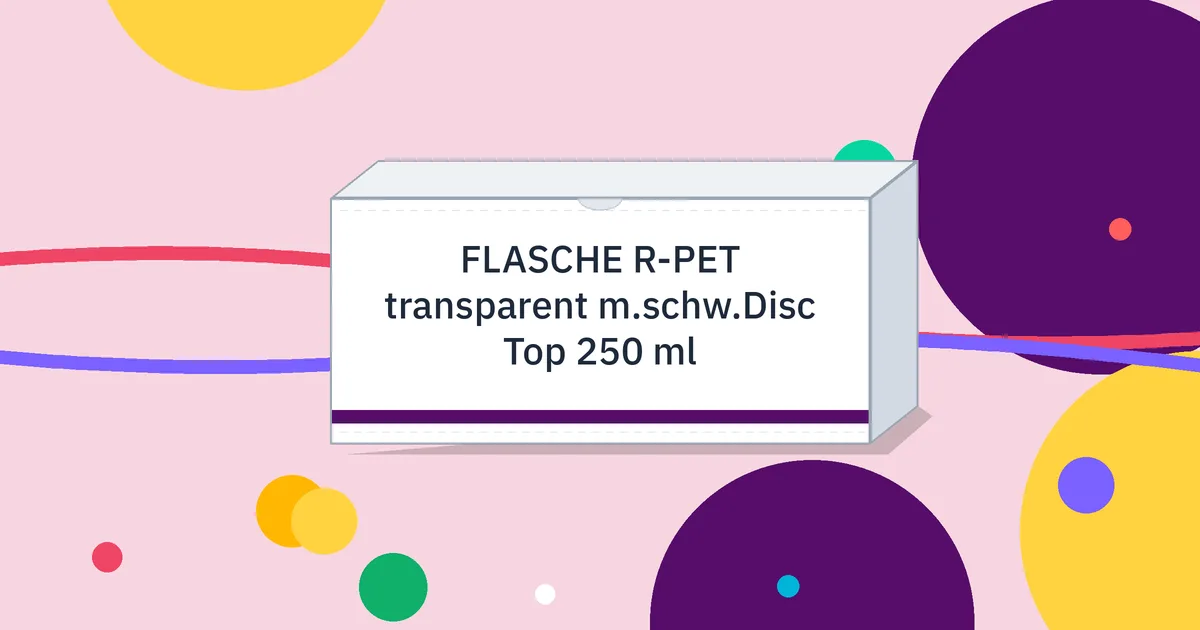 Symbolbild: Packung mit der Aufschrift FLASCHE R-PET transparent m.schw.Disc Top 250 ml (PZN 16681396) – Verfügbarkeit und Bezug in Apotheken in Frankfurt am Main