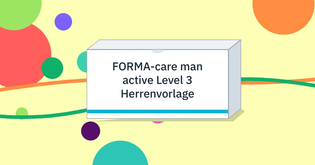 Symbolbild: Packung mit der Aufschrift FORMA-care man active Level 3 Herrenvorlage (PZN 19106899) – Verfügbarkeit und Bezug in Apotheken in Frankfurt am Main