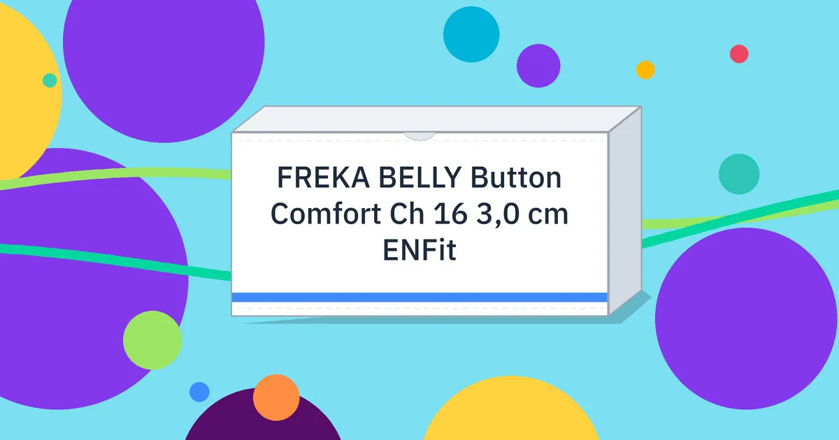 Symbolbild: Packung mit der Aufschrift FREKA BELLY Button Comfort Ch 16 3,0 cm ENFit (PZN 11486804) – Verfügbarkeit und Bezug in Apotheken in Frankfurt am Main