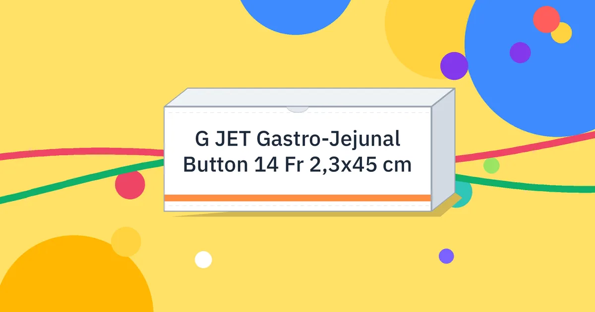 Symbolbild: Packung mit der Aufschrift G JET Gastro-Jejunal Button 14 Fr 2,3x45 cm (PZN 14342827) – Verfügbarkeit und Bezug in Apotheken in Frankfurt am Main
