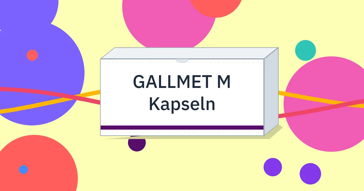 Symbolbild: Packung mit der Aufschrift GALLMET M Kapseln (PZN 09425244) – Verfügbarkeit und Bezug in Apotheken in Frankfurt am Main