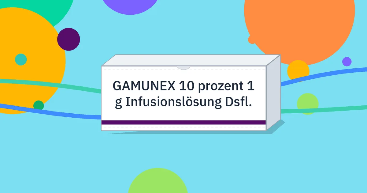 Symbolbild: Packung mit der Aufschrift GAMUNEX 10 prozent 1 g Infusionslösung Dsfl. (PZN 00439121) – Verfügbarkeit und Bezug in Apotheken in Frankfurt am Main