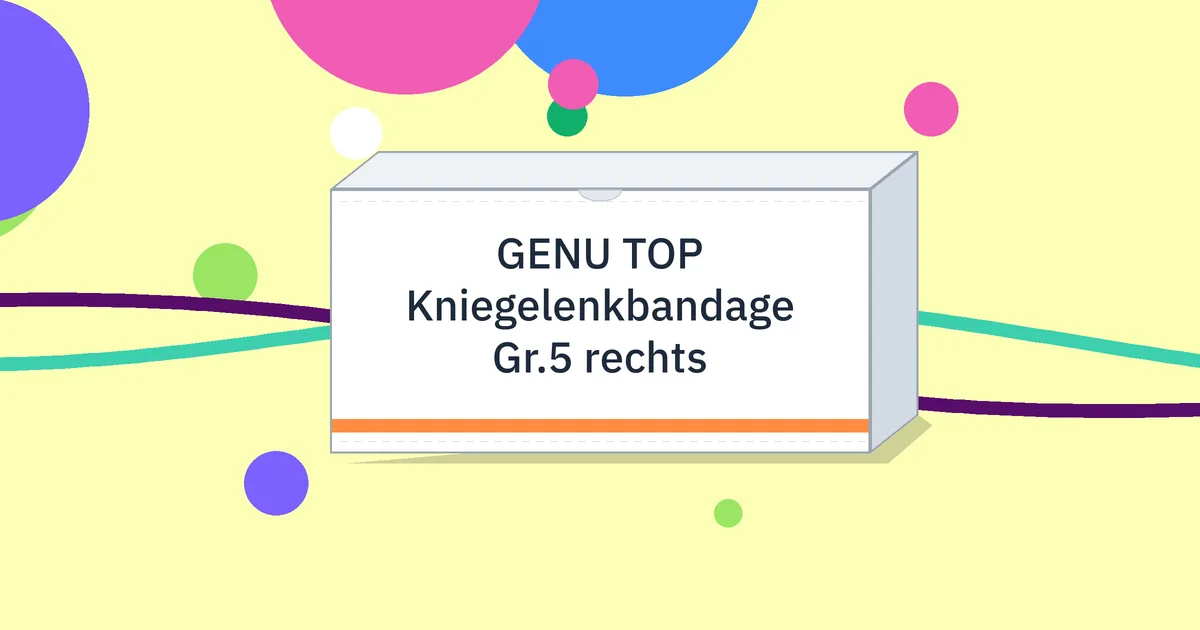 Symbolbild: Packung mit der Aufschrift GENU TOP Kniegelenkbandage Gr.5 rechts (PZN 05046030) – Verfügbarkeit und Bezug in Apotheken in Frankfurt am Main