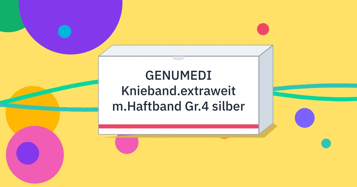 Symbolbild: Packung mit der Aufschrift GENUMEDI Knieband.extraweit m.Haftband Gr.4 silber (PZN 06832196) – Verfügbarkeit und Bezug in Apotheken in Frankfurt am Main