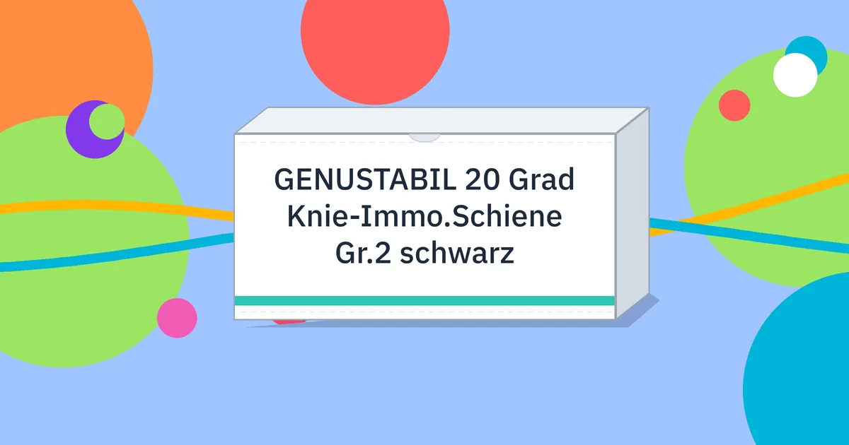 Symbolbild: Packung mit der Aufschrift GENUSTABIL 20 Grad Knie-Immo.Schiene Gr.2 schwarz (PZN 19780839) – Verfügbarkeit und Bezug in Apotheken in Frankfurt am Main