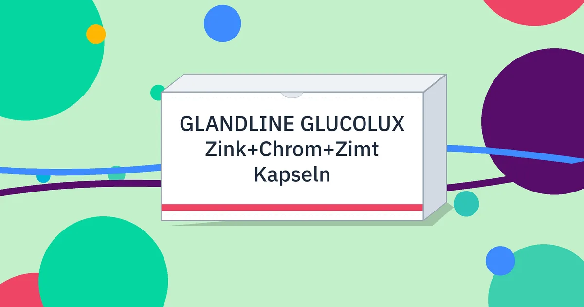 Symbolbild: Packung mit der Aufschrift GLANDLINE GLUCOLUX Zink+Chrom+Zimt Kapseln (PZN 19122734) – Verfügbarkeit und Bezug in Apotheken in Frankfurt am Main