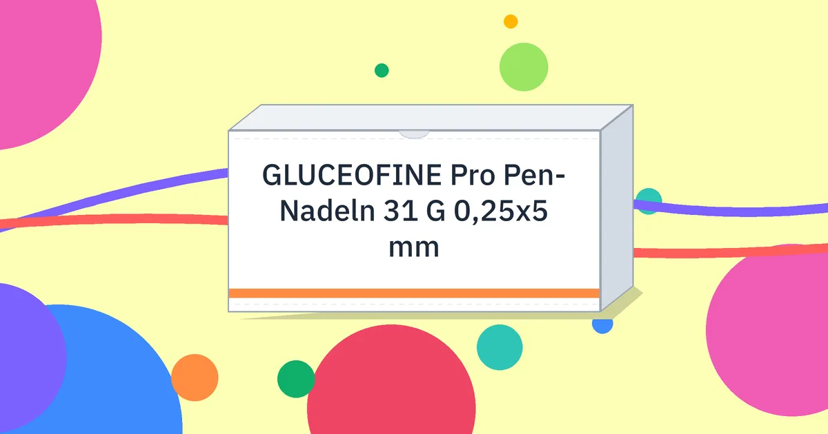 Symbolbild: Packung mit der Aufschrift GLUCEOFINE Pro Pen-Nadeln 31 G 0,25x5 mm (PZN 20548792) – Verfügbarkeit und Bezug in Apotheken in Frankfurt am Main