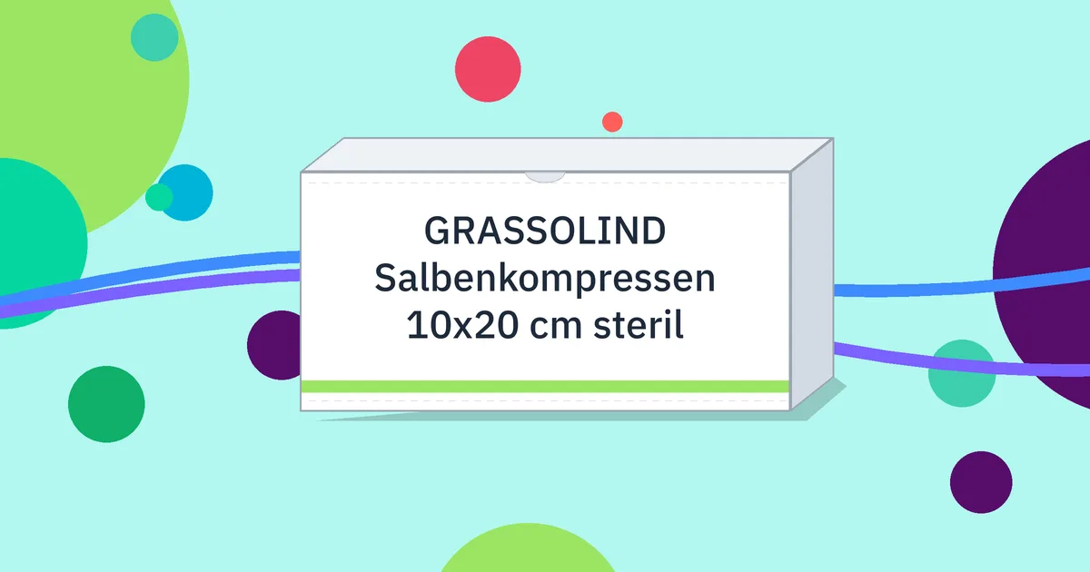 Symbolbild: Packung mit der Aufschrift GRASSOLIND Salbenkompressen 10x20 cm steril (PZN 03245676) – Verfügbarkeit und Bezug in Apotheken in Frankfurt am Main