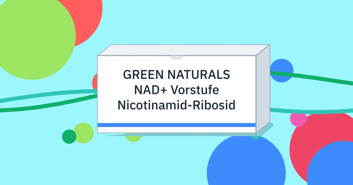 Symbolbild: Packung mit der Aufschrift GREEN NATURALS NAD+ Vorstufe Nicotinamid-Ribosid (PZN 20862382) – Verfügbarkeit und Bezug in Apotheken in Frankfurt am Main