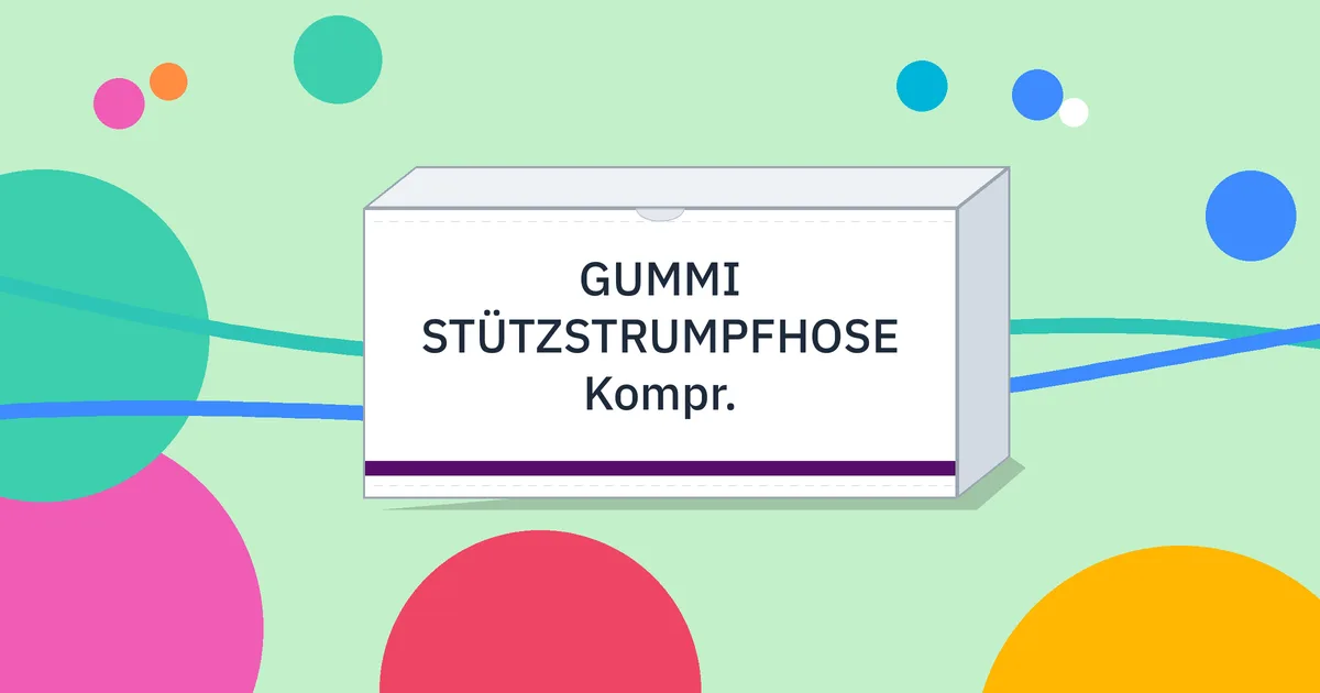 Symbolbild: Packung mit der Aufschrift GUMMI STÜTZSTRUMPFHOSE Kompr. (PZN 01969890) – Verfügbarkeit und Bezug in Apotheken in Frankfurt am Main