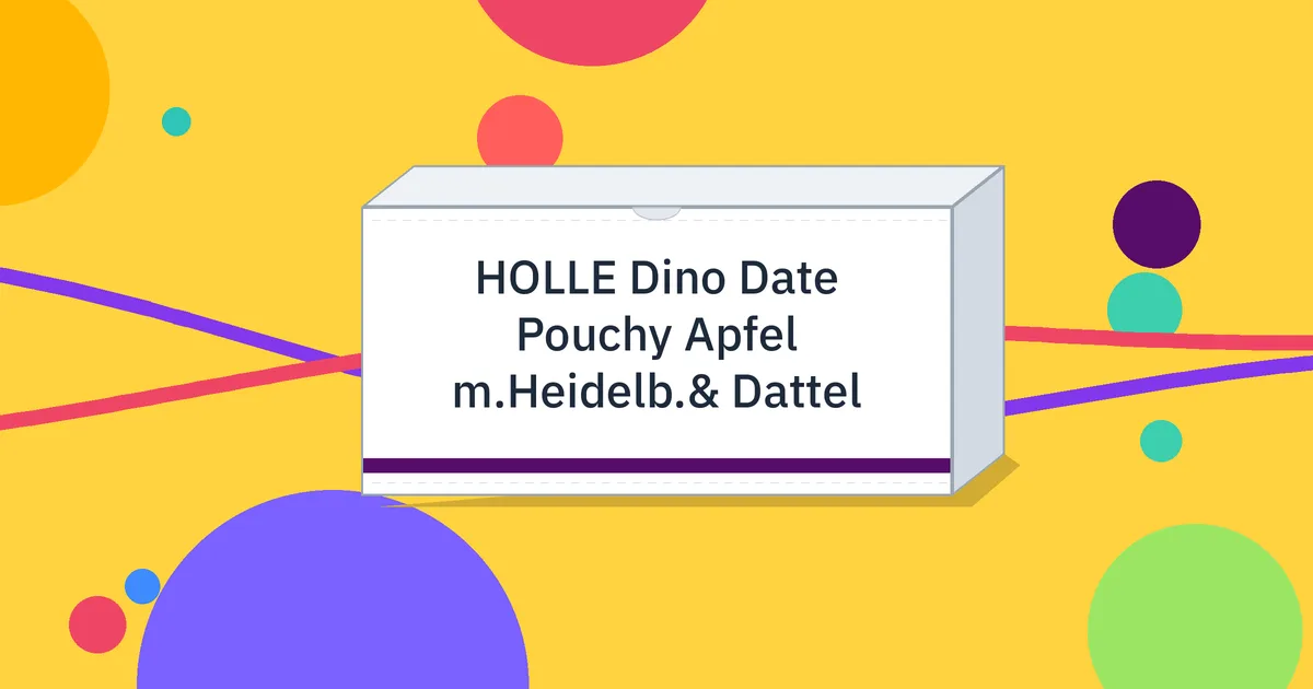 Symbolbild: Packung mit der Aufschrift HOLLE Dino Date Pouchy Apfel m.Heidelb.& Dattel (PZN 15234620) – Verfügbarkeit und Bezug in Apotheken in Frankfurt am Main
