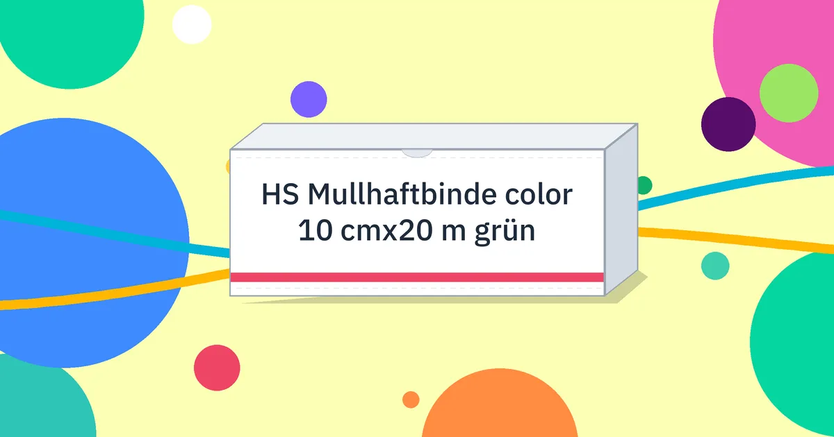 Symbolbild: Packung mit der Aufschrift HS Mullhaftbinde color 10 cmx20 m grün (PZN 03693050) – Verfügbarkeit und Bezug in Apotheken in Frankfurt am Main