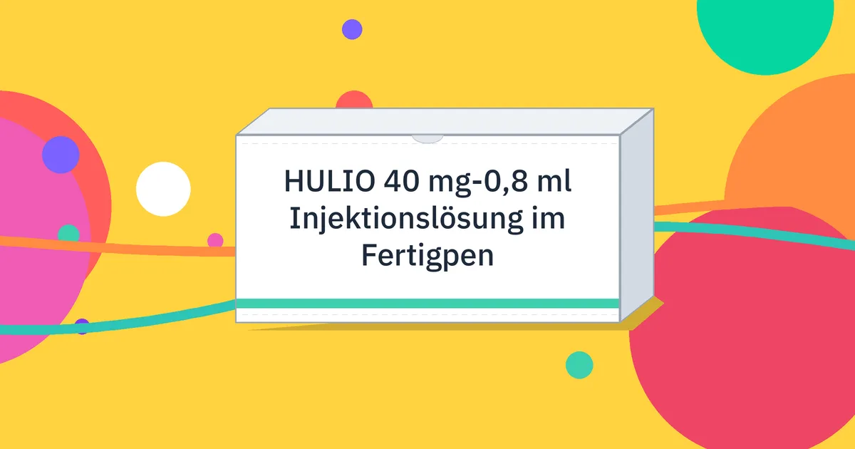 Symbolbild: Packung mit der Aufschrift HULIO 40 mg-0,8 ml Injektionslösung im Fertigpen (PZN 15391710) – Verfügbarkeit und Bezug in Apotheken in Frankfurt am Main