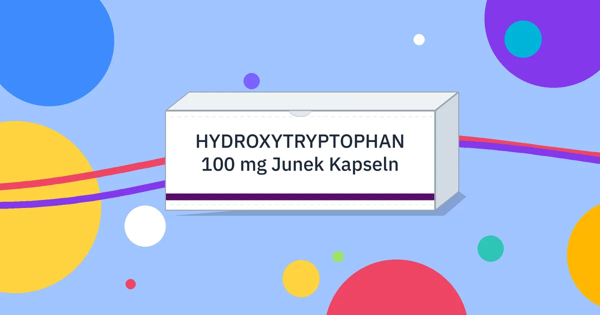 Symbolbild: Packung mit der Aufschrift HYDROXYTRYPTOPHAN 100 mg Junek Kapseln (PZN 15613955) – Verfügbarkeit und Bezug in Apotheken in Frankfurt am Main