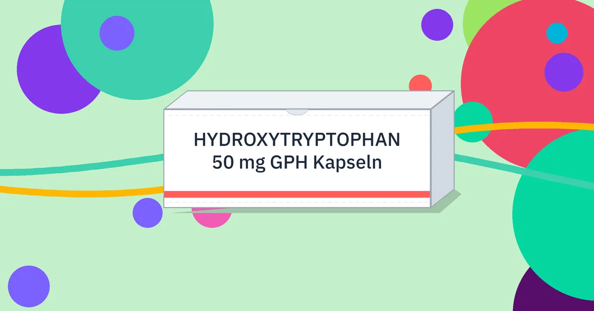 Symbolbild: Packung mit der Aufschrift HYDROXYTRYPTOPHAN 50 mg GPH Kapseln (PZN 09380010) – Verfügbarkeit und Bezug in Apotheken in Frankfurt am Main