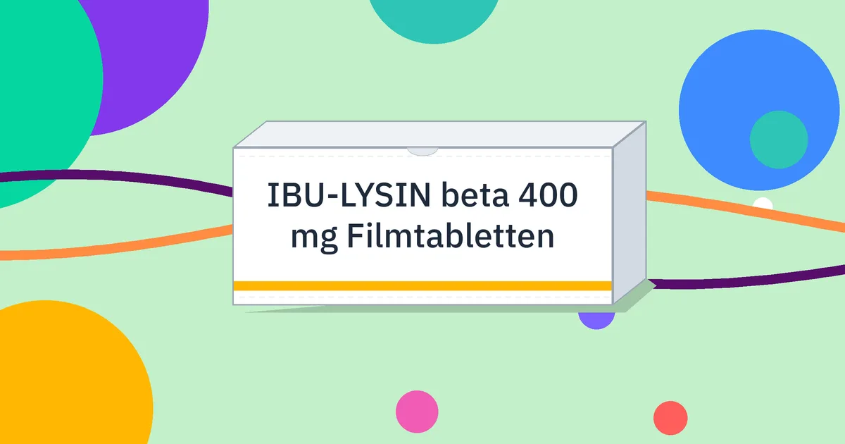 Symbolbild: Packung mit der Aufschrift IBU-LYSIN beta 400 mg Filmtabletten (PZN 19101152) – Verfügbarkeit und Bezug in Apotheken in Frankfurt am Main