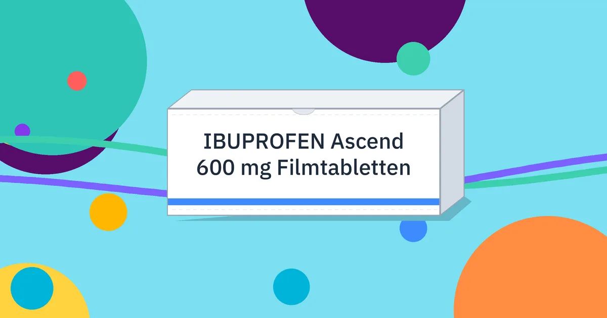 Symbolbild: Packung mit der Aufschrift IBUPROFEN Ascend 600 mg Filmtabletten (PZN 16127211) – Verfügbarkeit und Bezug in Apotheken in Frankfurt am Main