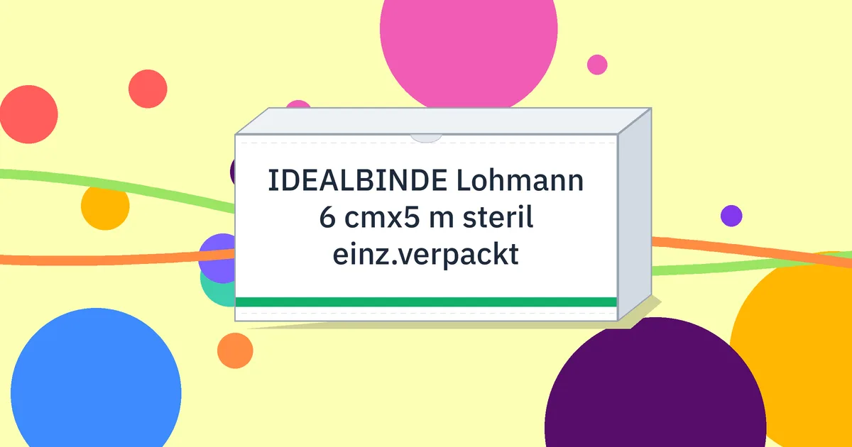 Symbolbild: Packung mit der Aufschrift IDEALBINDE Lohmann 6 cmx5 m steril einz.verpackt (PZN 04780615) – Verfügbarkeit und Bezug in Apotheken in Frankfurt am Main