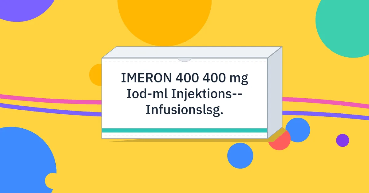 Symbolbild: Packung mit der Aufschrift IMERON 400 400 mg Iod-ml Injektions--Infusionslsg. (PZN 12412802) – Verfügbarkeit und Bezug in Apotheken in Frankfurt am Main
