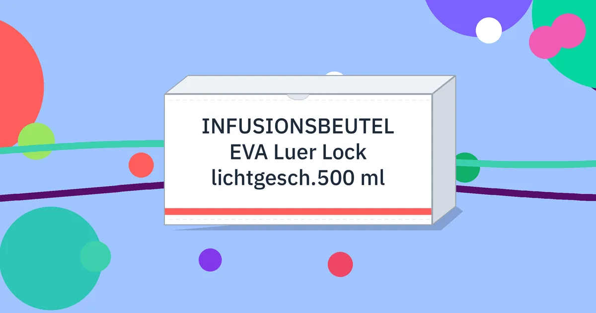 Symbolbild: Packung mit der Aufschrift INFUSIONSBEUTEL EVA Luer Lock lichtgesch.500 ml (PZN 19986943) – Verfügbarkeit und Bezug in Apotheken in Frankfurt am Main