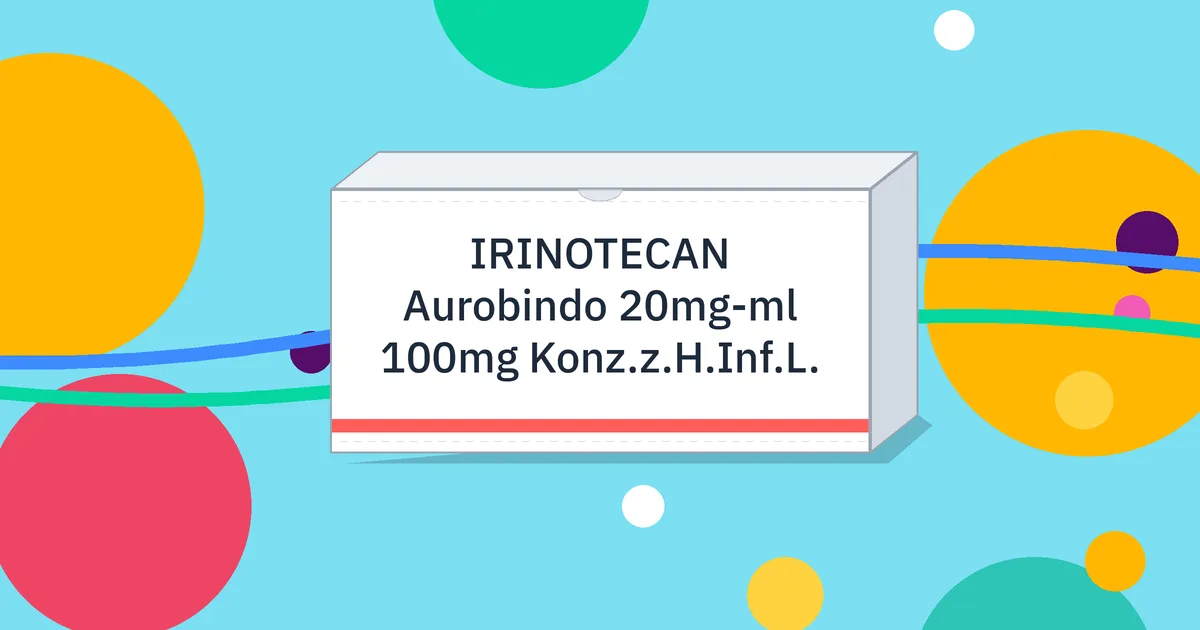 Symbolbild: Packung mit der Aufschrift IRINOTECAN Aurobindo 20mg-ml 100mg Konz.z.H.Inf.L. (PZN 18222669) – Verfügbarkeit und Bezug in Apotheken in Frankfurt am Main