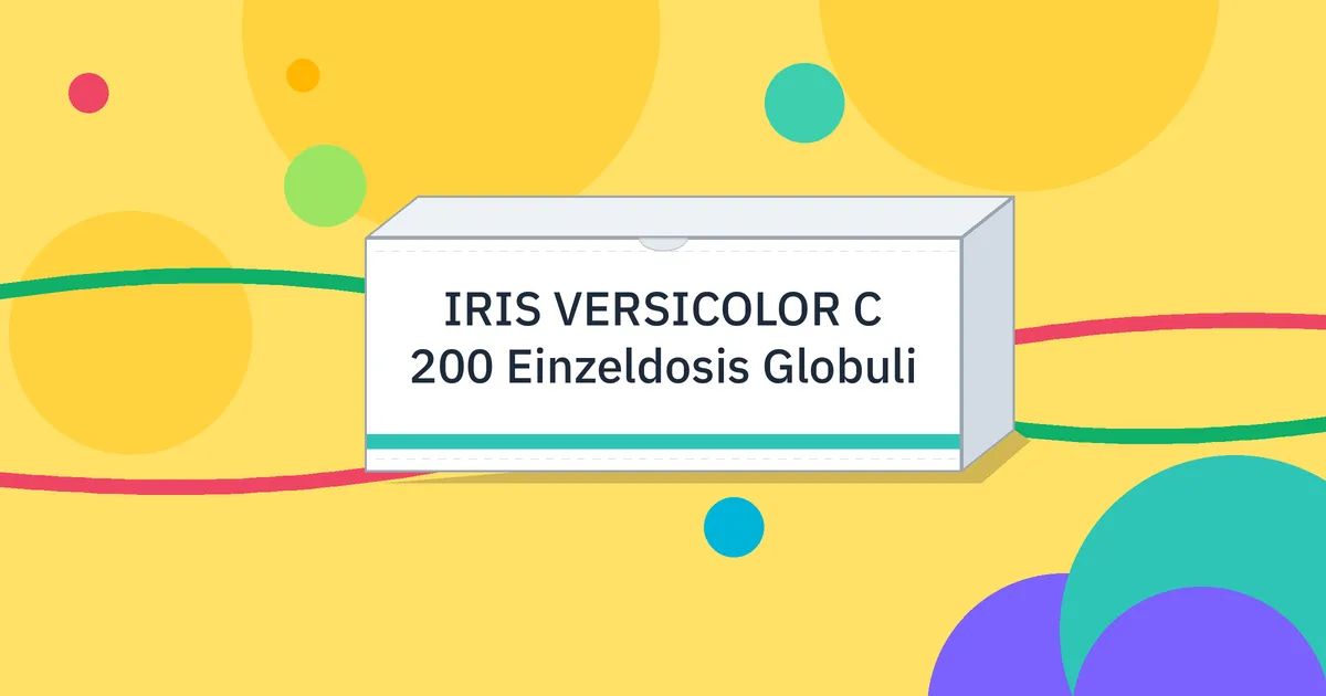 Symbolbild: Packung mit der Aufschrift IRIS VERSICOLOR C 200 Einzeldosis Globuli (PZN 02694248) – Verfügbarkeit und Bezug in Apotheken in Frankfurt am Main