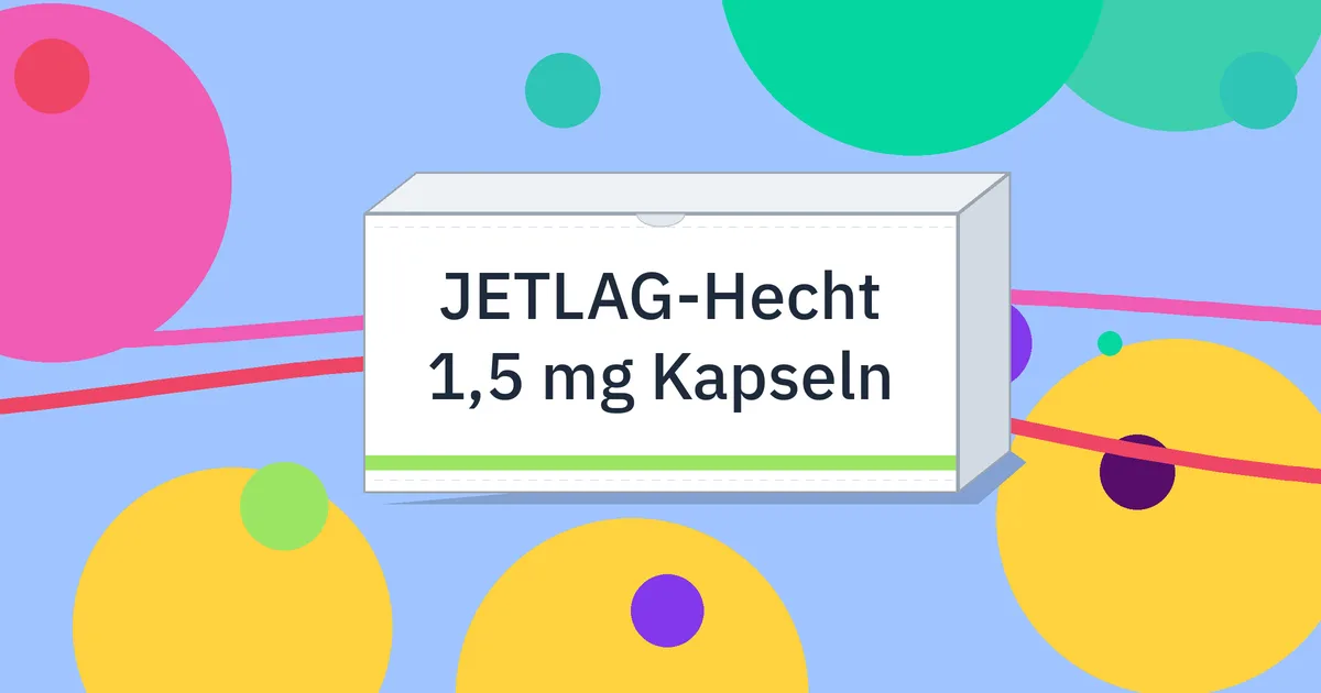 Symbolbild: Packung mit der Aufschrift JETLAG-Hecht 1,5 mg Kapseln (PZN 09919271) – Verfügbarkeit und Bezug in Apotheken in Frankfurt am Main
