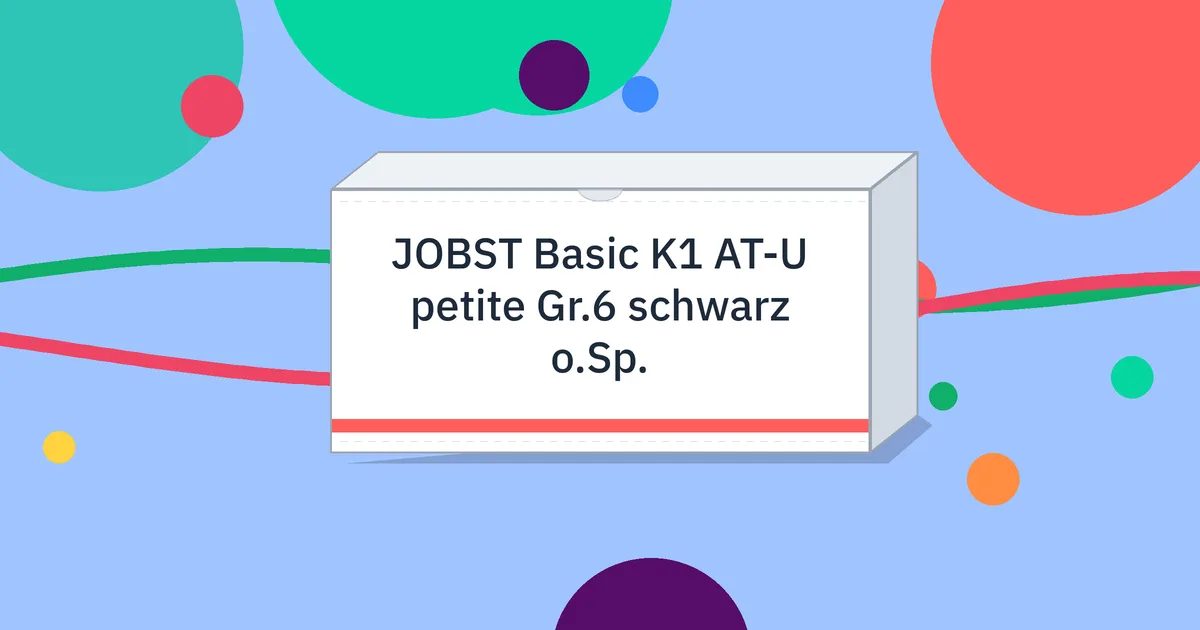 Symbolbild: Packung mit der Aufschrift JOBST Basic K1 AT-U petite Gr.6 schwarz o.Sp. (PZN 15310367) – Verfügbarkeit und Bezug in Apotheken in Frankfurt am Main