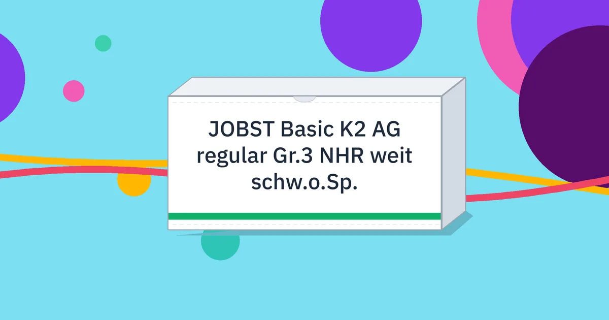 Symbolbild: Packung mit der Aufschrift JOBST Basic K2 AG regular Gr.3 NHR weit schw.o.Sp. (PZN 15311711) – Verfügbarkeit und Bezug in Apotheken in Frankfurt am Main
