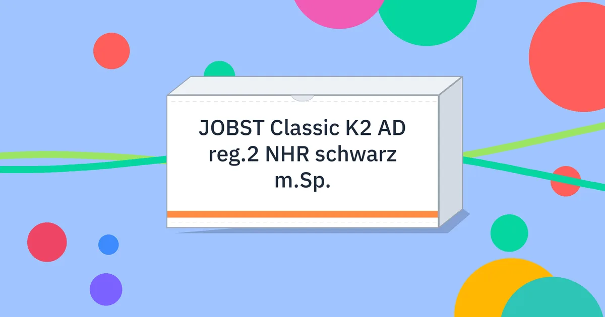 Symbolbild: Packung mit der Aufschrift JOBST Classic K2 AD reg.2 NHR schwarz m.Sp. (PZN 13061931) – Verfügbarkeit und Bezug in Apotheken in Frankfurt am Main