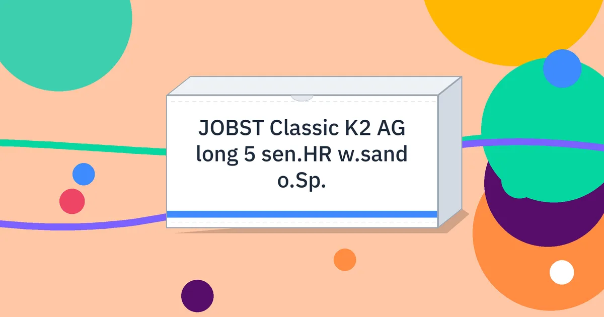 Symbolbild: Packung mit der Aufschrift JOBST Classic K2 AG long 5 sen.HR w.sand o.Sp. (PZN 17959557) – Verfügbarkeit und Bezug in Apotheken in Frankfurt am Main