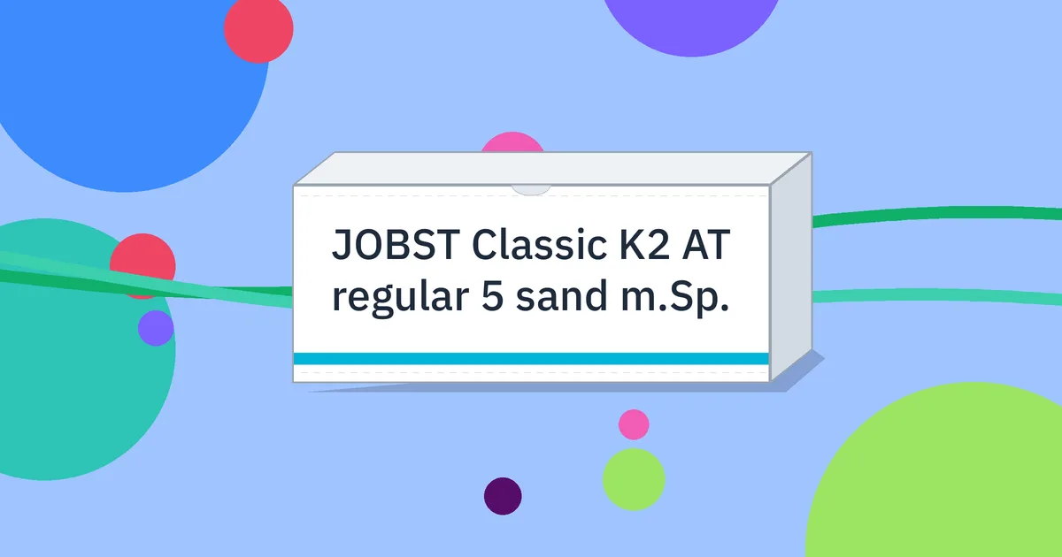 Symbolbild: Packung mit der Aufschrift JOBST Classic K2 AT regular 5 sand m.Sp. (PZN 11276018) – Verfügbarkeit und Bezug in Apotheken in Frankfurt am Main