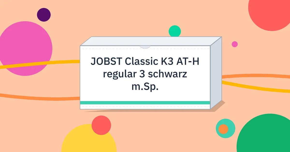 Symbolbild: Packung mit der Aufschrift JOBST Classic K3 AT-H regular 3 schwarz m.Sp. (PZN 13077688) – Verfügbarkeit und Bezug in Apotheken in Frankfurt am Main