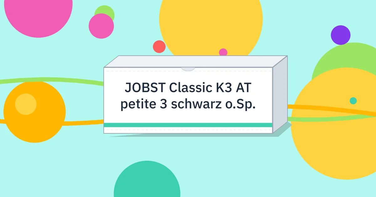 Symbolbild: Packung mit der Aufschrift JOBST Classic K3 AT petite 3 schwarz o.Sp. (PZN 13077458) – Verfügbarkeit und Bezug in Apotheken in Frankfurt am Main