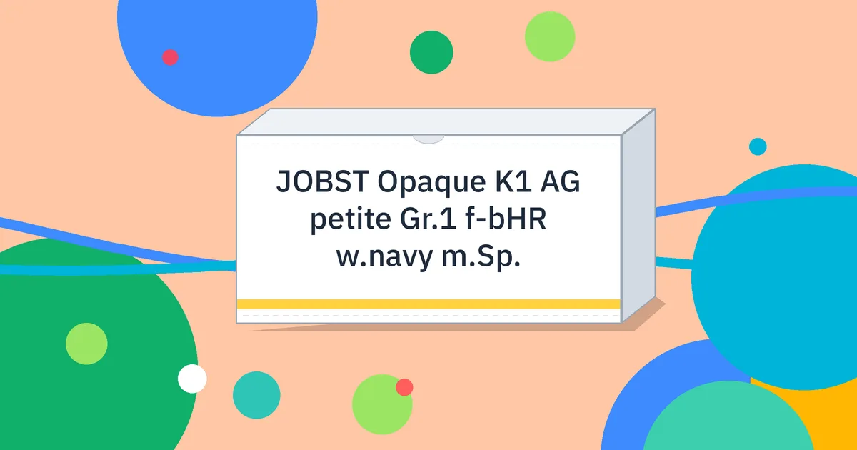 Symbolbild: Packung mit der Aufschrift JOBST Opaque K1 AG petite Gr.1 f-bHR w.navy m.Sp. (PZN 13083944) – Verfügbarkeit und Bezug in Apotheken in Frankfurt am Main