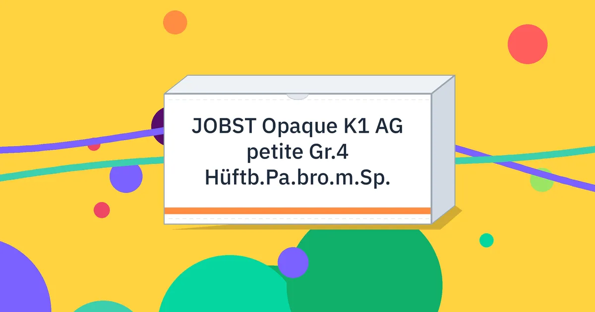 Symbolbild: Packung mit der Aufschrift JOBST Opaque K1 AG petite Gr.4 Hüftb.Pa.bro.m.Sp. (PZN 13098207) – Verfügbarkeit und Bezug in Apotheken in Frankfurt am Main