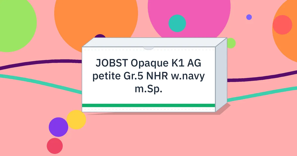 Symbolbild: Packung mit der Aufschrift JOBST Opaque K1 AG petite Gr.5 NHR w.navy m.Sp. (PZN 13085015) – Verfügbarkeit und Bezug in Apotheken in Frankfurt am Main