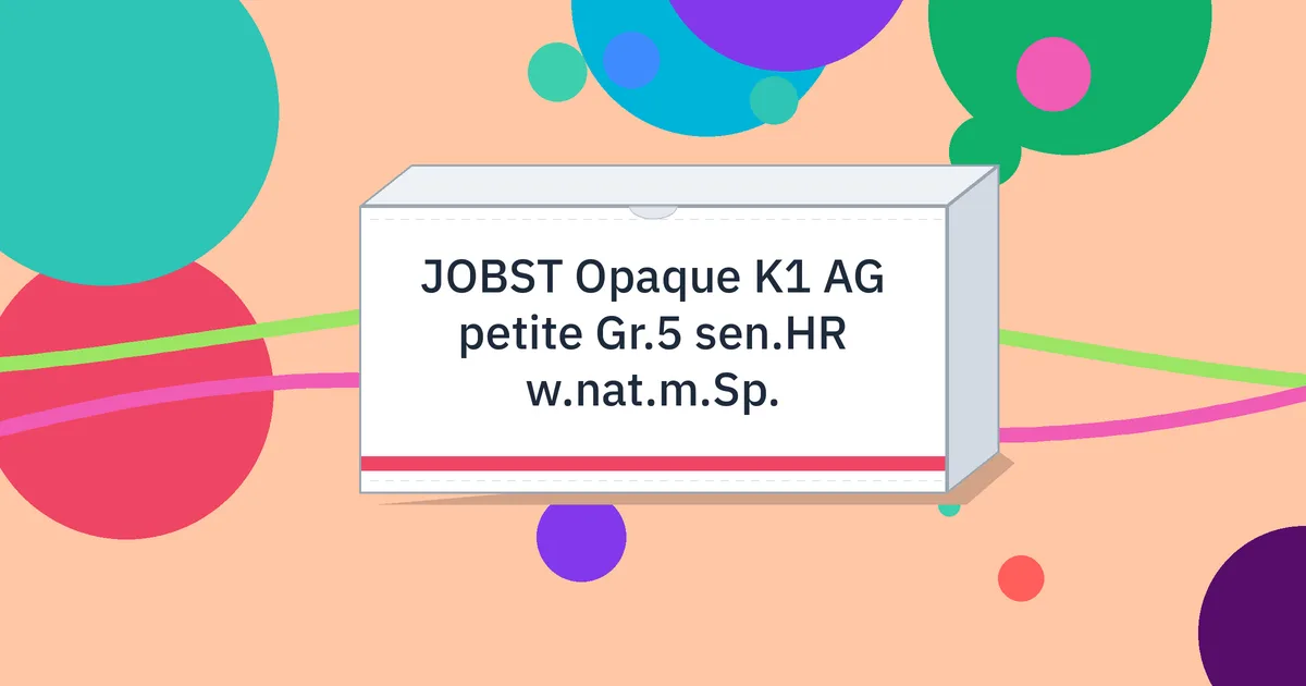 Symbolbild: Packung mit der Aufschrift JOBST Opaque K1 AG petite Gr.5 sen.HR w.nat.m.Sp. (PZN 13086204) – Verfügbarkeit und Bezug in Apotheken in Frankfurt am Main