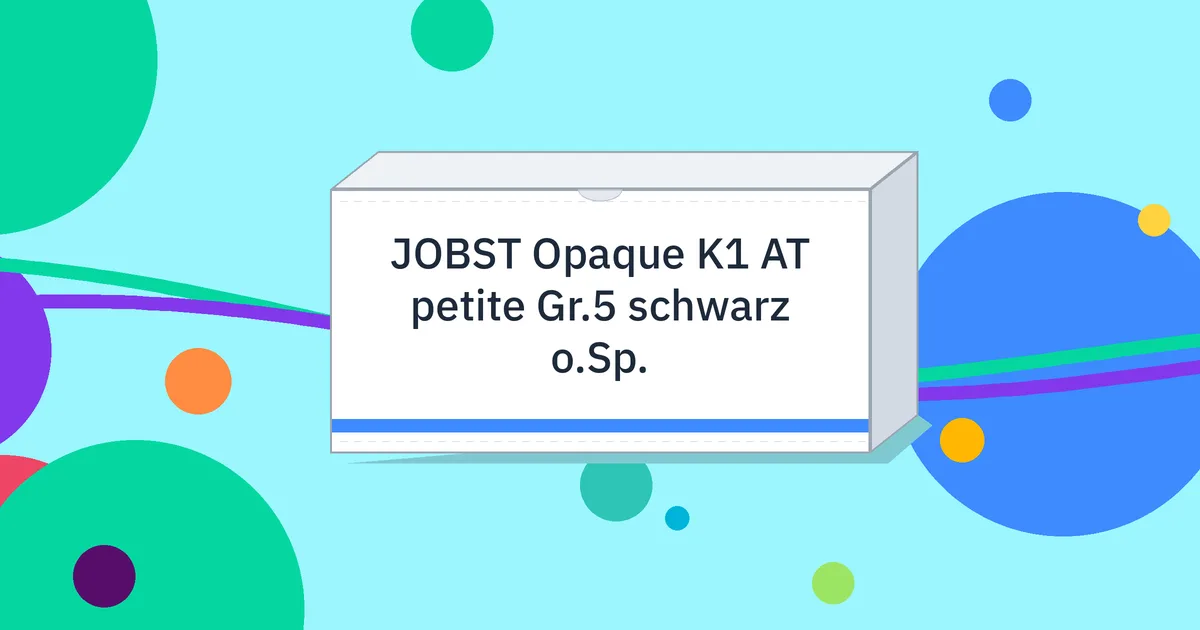 Symbolbild: Packung mit der Aufschrift JOBST Opaque K1 AT petite Gr.5 schwarz o.Sp. (PZN 13104244) – Verfügbarkeit und Bezug in Apotheken in Frankfurt am Main