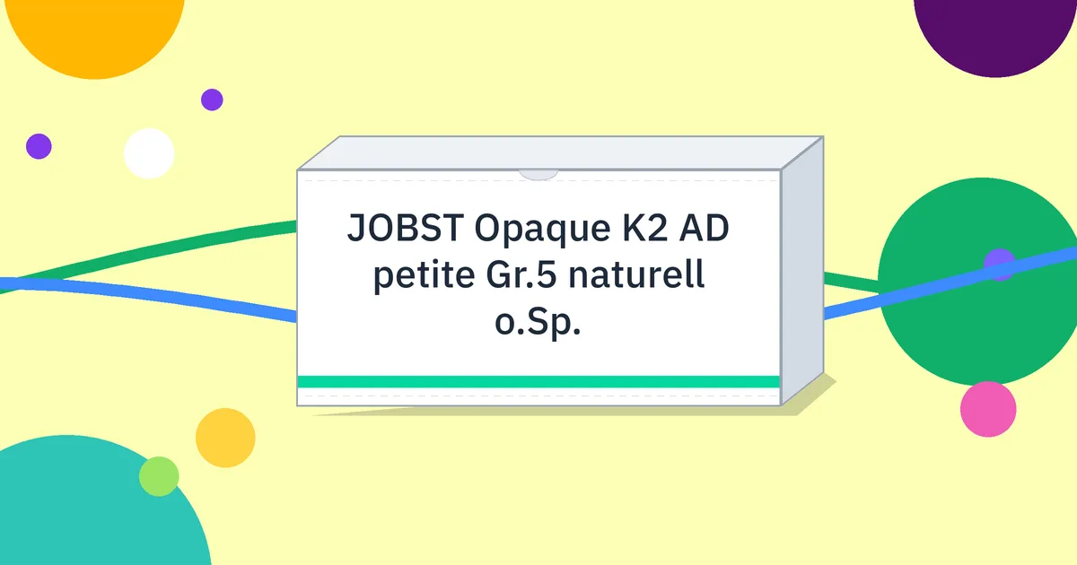 Symbolbild: Packung mit der Aufschrift JOBST Opaque K2 AD petite Gr.5 naturell o.Sp. (PZN 11252118) – Verfügbarkeit und Bezug in Apotheken in Frankfurt am Main