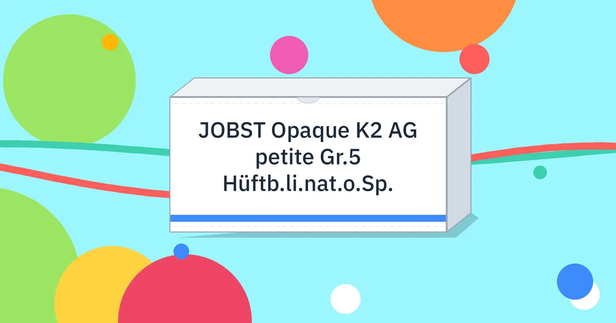 Symbolbild: Packung mit der Aufschrift JOBST Opaque K2 AG petite Gr.5 Hüftb.li.nat.o.Sp. (PZN 13114076) – Verfügbarkeit und Bezug in Apotheken in Frankfurt am Main