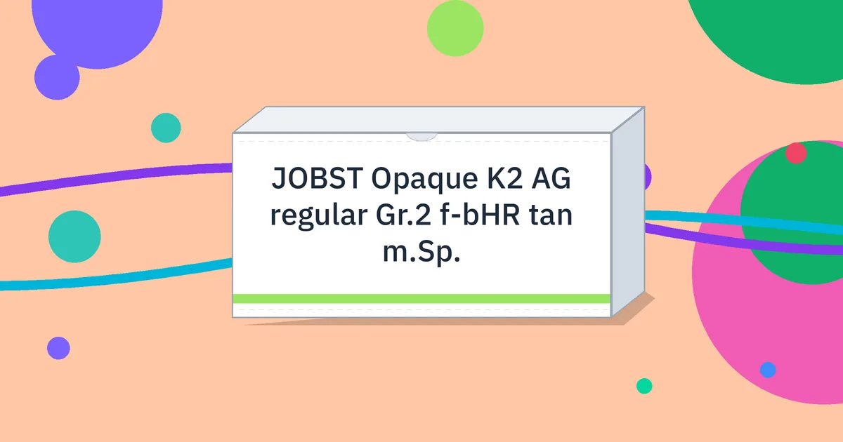 Symbolbild: Packung mit der Aufschrift JOBST Opaque K2 AG regular Gr.2 f-bHR tan m.Sp. (PZN 16280935) – Verfügbarkeit und Bezug in Apotheken in Frankfurt am Main