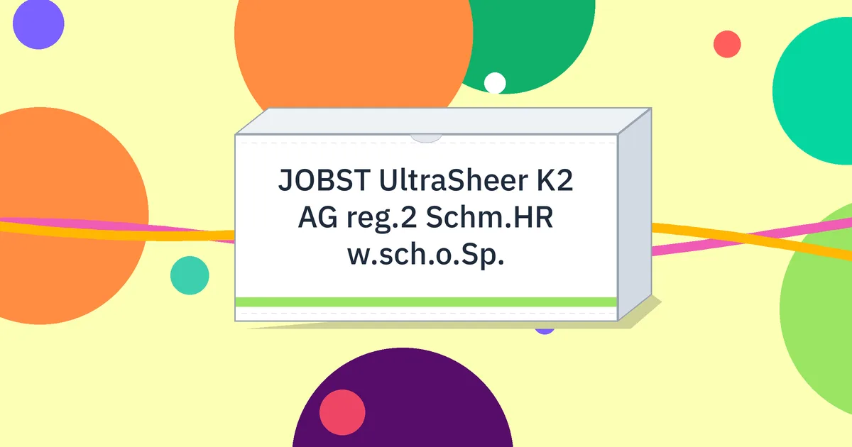 Symbolbild: Packung mit der Aufschrift JOBST UltraSheer K2 AG reg.2 Schm.HR w.sch.o.Sp. (PZN 11261927) – Verfügbarkeit und Bezug in Apotheken in Frankfurt am Main