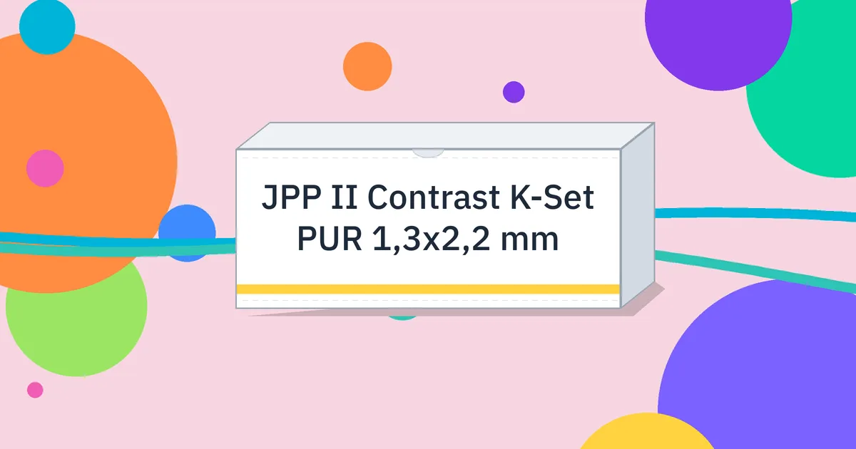 Symbolbild: Packung mit der Aufschrift JPP II Contrast K-Set PUR 1,3x2,2 mm (PZN 17588581) – Verfügbarkeit und Bezug in Apotheken in Frankfurt am Main