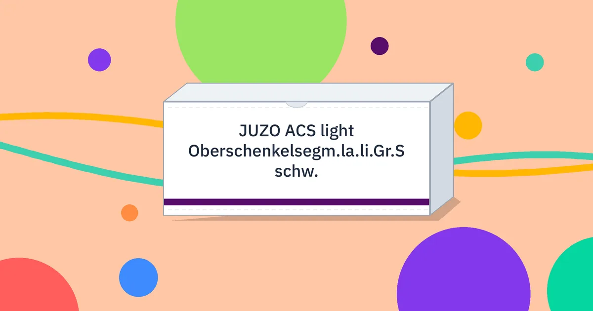 Symbolbild: Packung mit der Aufschrift JUZO ACS light Oberschenkelsegm.la.li.Gr.S schw. (PZN 13575943) – Verfügbarkeit und Bezug in Apotheken in Frankfurt am Main